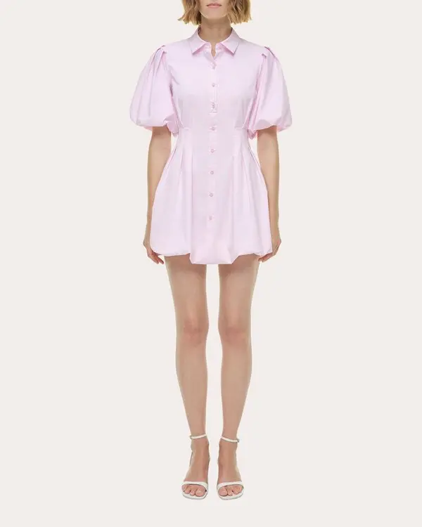 Simkhai Cleo Poplin Puff-sleeve Shirt Dress - Pink