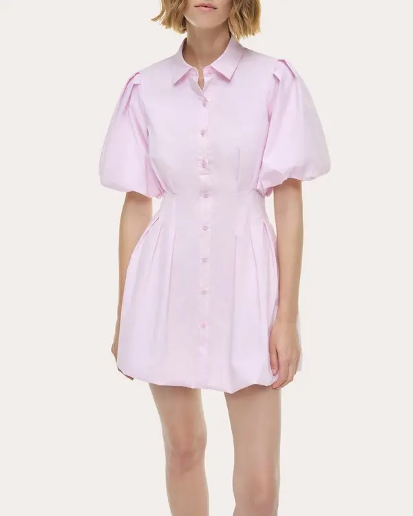 Simkhai Cleo Poplin Puff-sleeve Shirt Dress - Pink