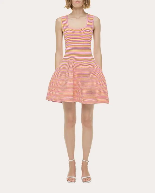 Simkhai Cally Stripe Knit Fit & Flare Mini Dress - Orange