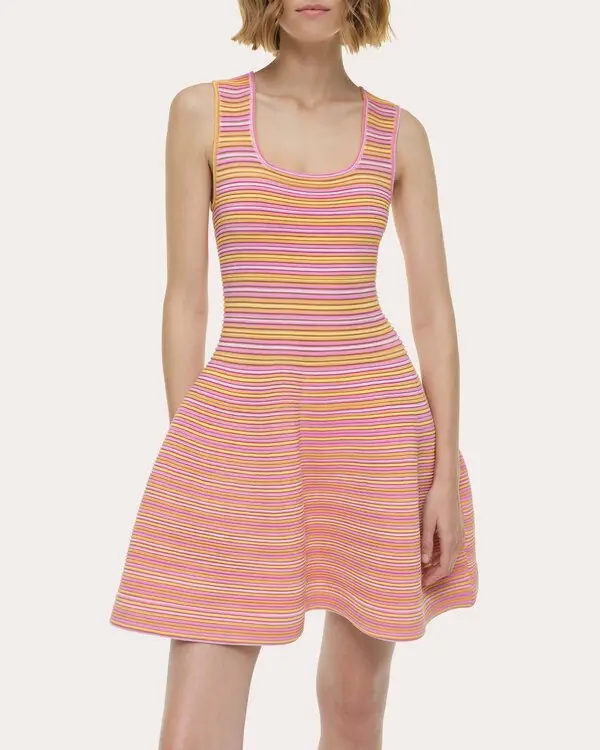 Simkhai Cally Stripe Knit Fit & Flare Mini Dress - Orange