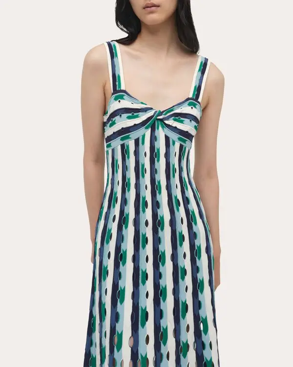 Simkhai Christina Stripe Eyelet Knit Midi Dress - Multicolor