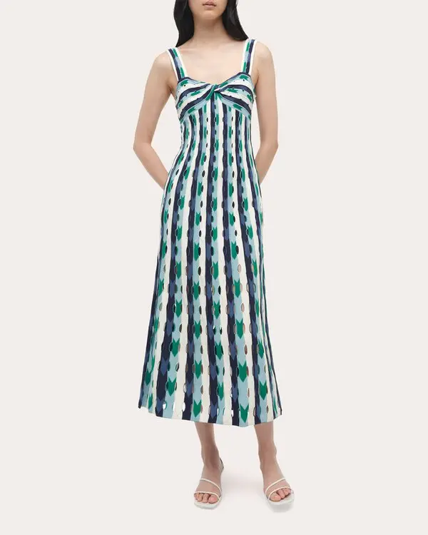 Simkhai Christina Stripe Eyelet Knit Midi Dress - Multicolor