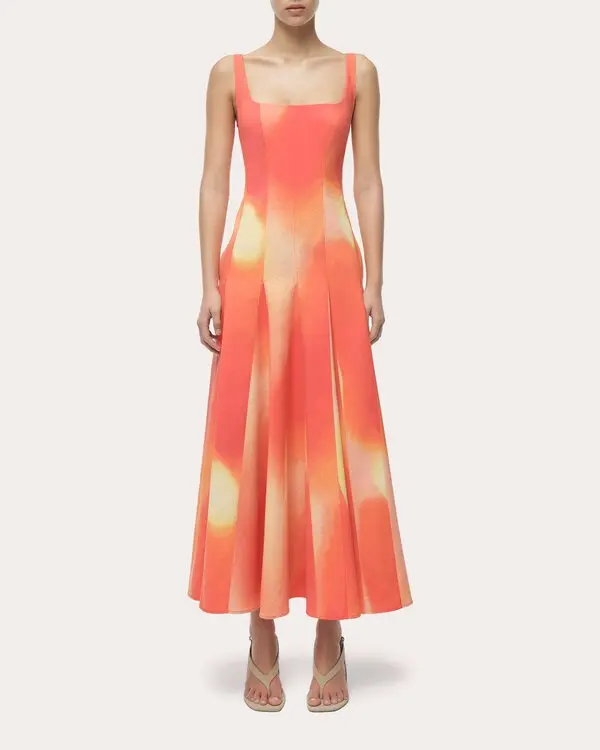 Simkhai Lara Abstract Pleated Fit & Flare Midi Dress