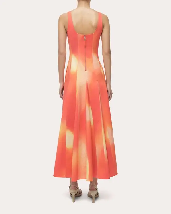 Simkhai Lara Abstract Pleated Fit & Flare Midi Dress
