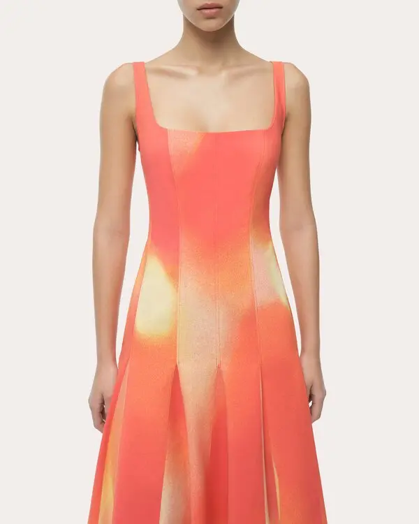 Simkhai Lara Abstract Pleated Fit & Flare Midi Dress