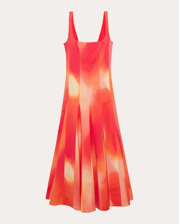 Simkhai Lara Abstract Pleated Fit & Flare Midi Dress