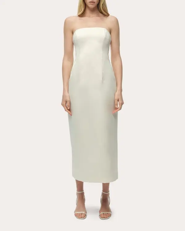 Simkhai Enid Satin Bustier Strapless Midi Dress
