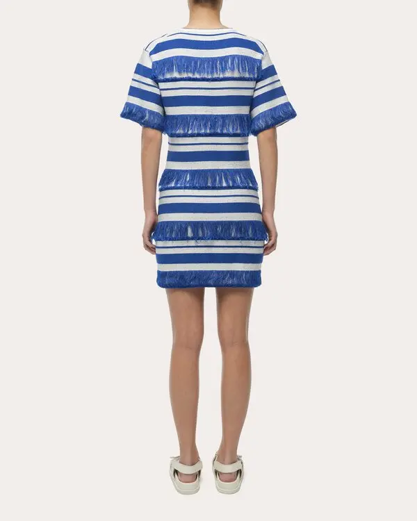 Simkhai Torrance Stripe Knit Fringe Mini T-shirt Dress