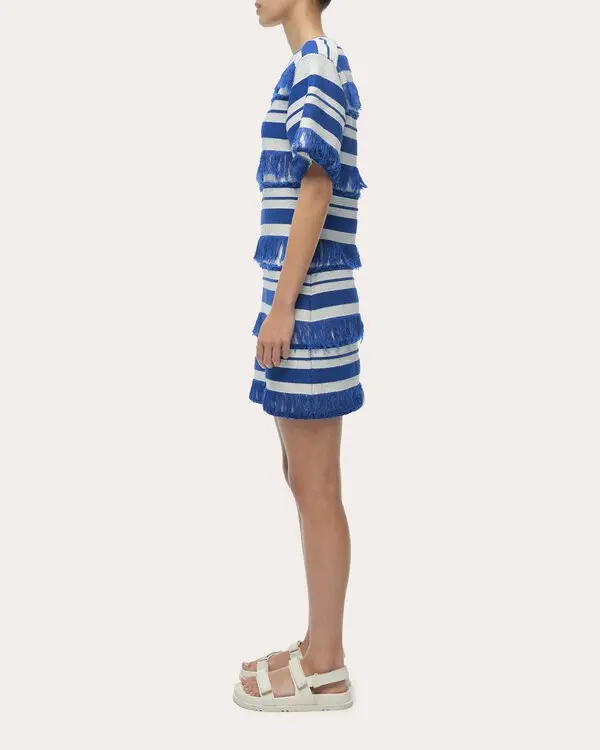 Simkhai Torrance Stripe Knit Fringe Mini T-shirt Dress