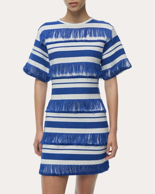 Simkhai Torrance Stripe Knit Fringe Mini T-shirt Dress