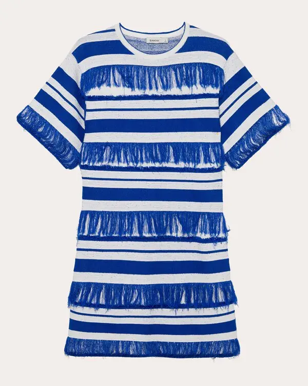 Simkhai Torrance Stripe Knit Fringe Mini T-shirt Dress