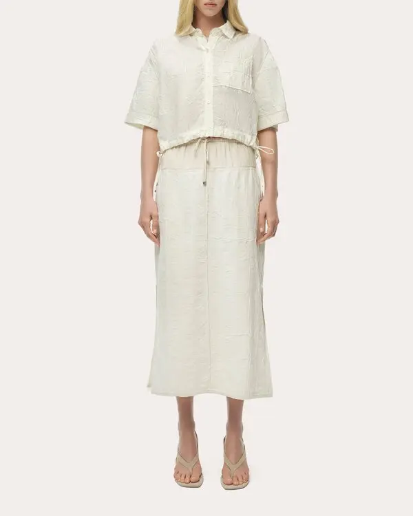 Simkhai Huxen Textured Wave Drawstring Midi Skirt - White
