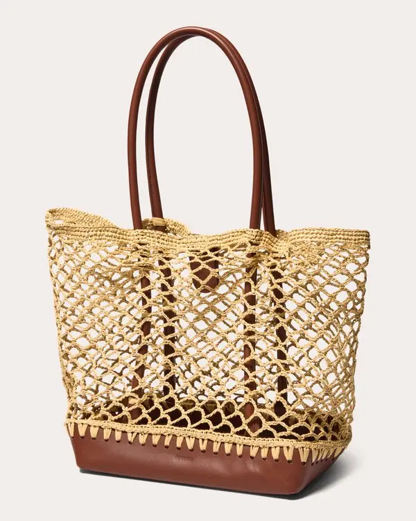 Simkhai Caspian Woven Raffia And Leather Tote - Neutral
