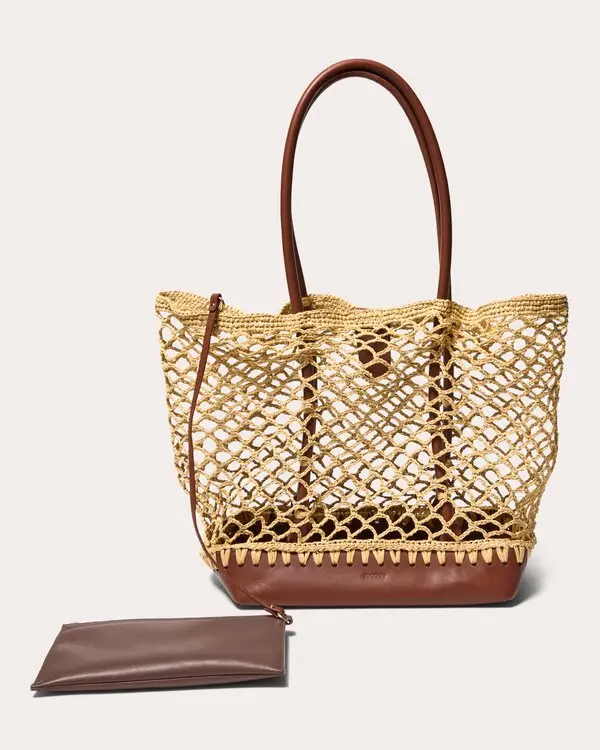 Simkhai Caspian Woven Raffia And Leather Tote - Neutral