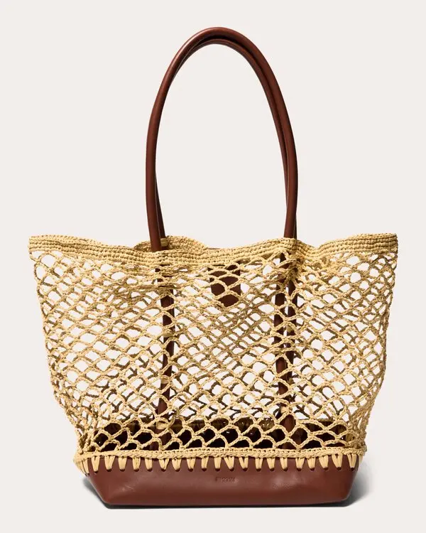 Simkhai Caspian Woven Raffia And Leather Tote - Neutral