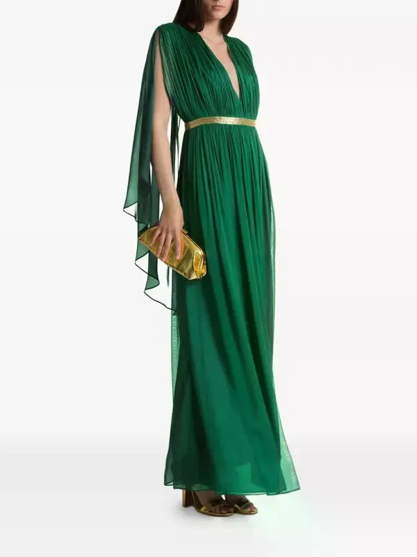 Alberta Ferretti V-neck Cape Sleeves Dress - Green