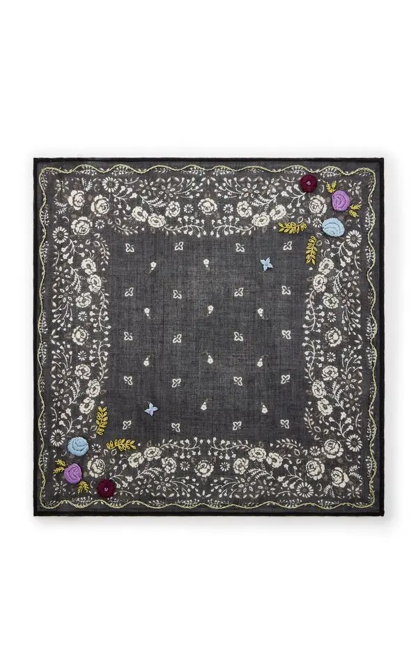 Chan Luu Embroidered Floral Bandana - Black