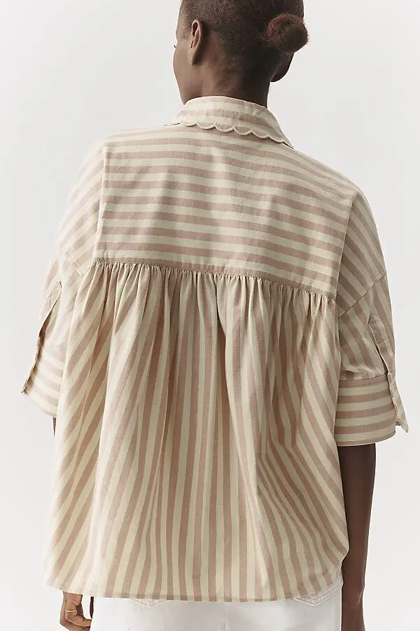 Maeve Mabel Boxy Scalloped Shirt Top - Neutral