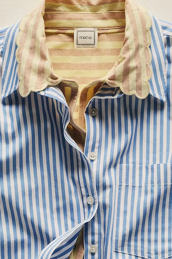 Maeve Mabel Boxy Scalloped Shirt Top - Neutral