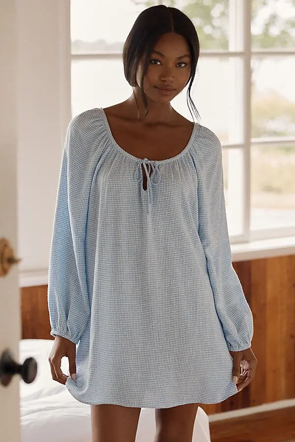 Eberjey Linen Blend Mini Dress - Blue Pattern