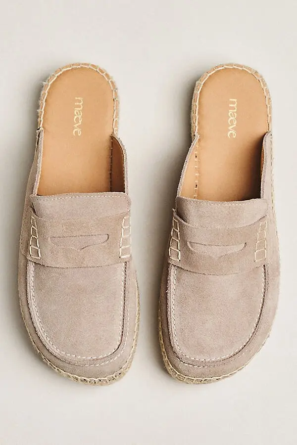 Maeve Loafer Espadrille Slides - Taupe Suede