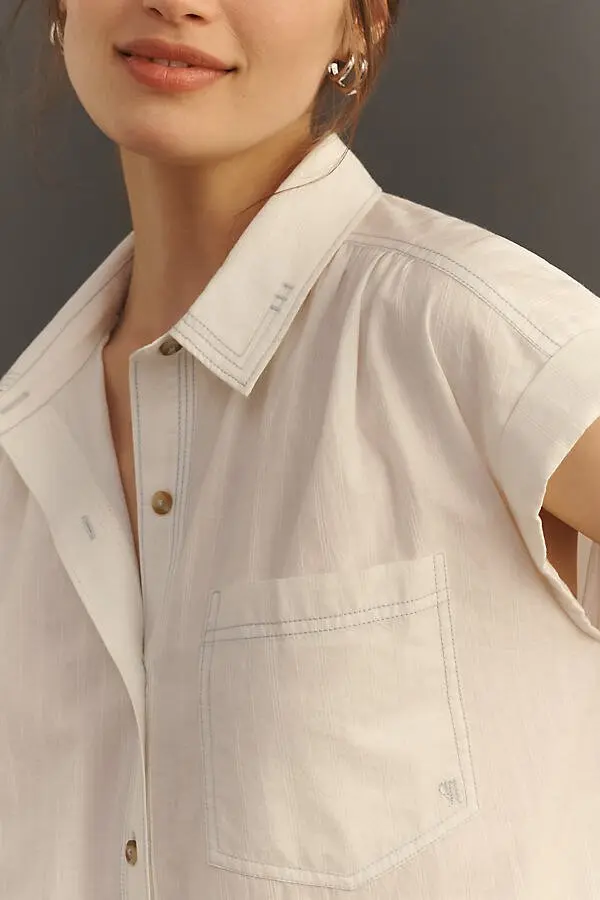 PILCRO Cotton Short-sleeve Buttondown Shirt