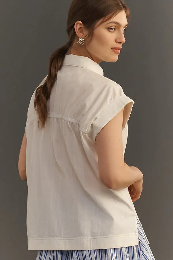 PILCRO Cotton Short-sleeve Buttondown Shirt