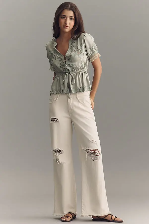 Anthropologie Embroidered V-neck Peplum Blouse