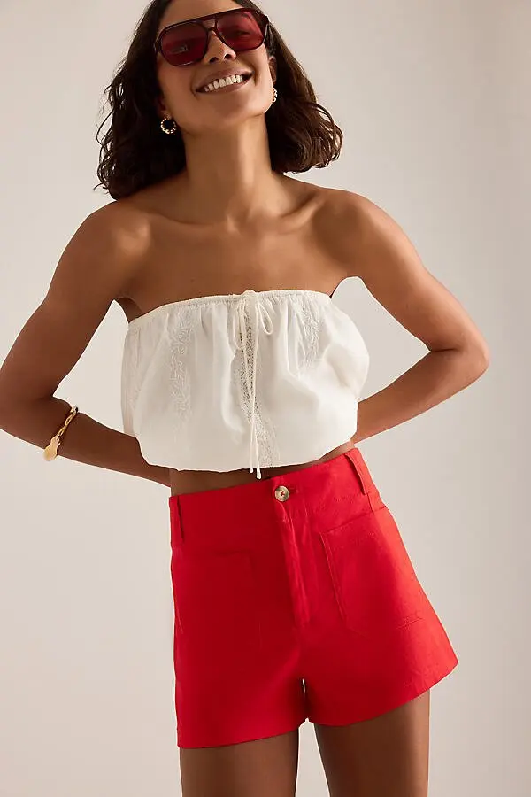 Maeve Colette Len Stretch High-rise Shorts - Cherry Bomb