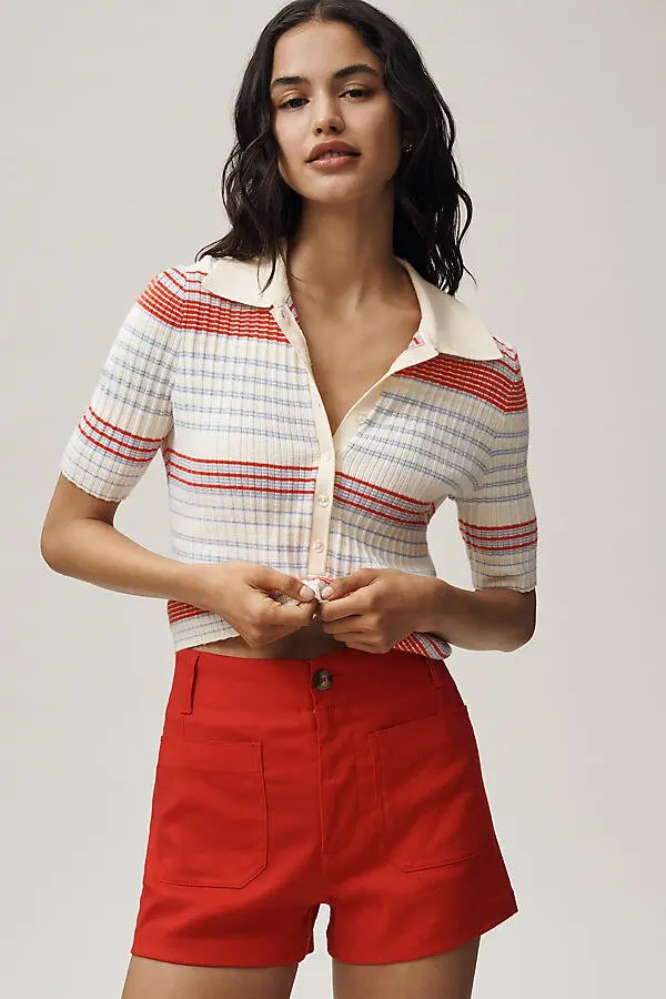 Maeve Colette Len Stretch High-rise Shorts - Cherry Bomb