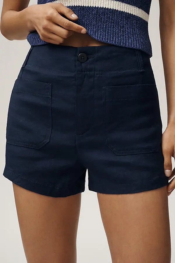 Maeve Colette European Linen Stretch High-rise Shorts - Maritime Blue