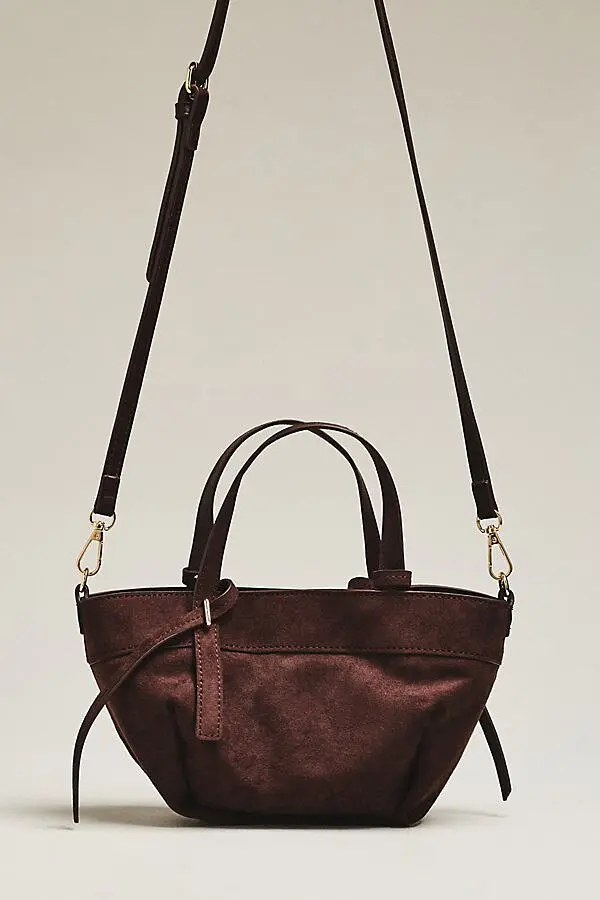 Anthropologie Faux Suede Mini Cinched Handbag - Chocolate