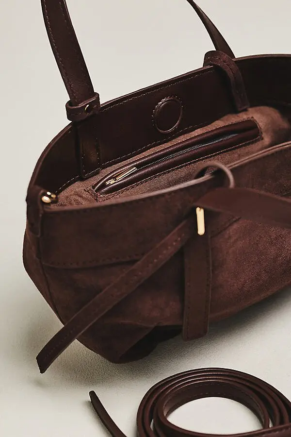 Anthropologie Faux Suede Mini Cinched Handbag - Chocolate