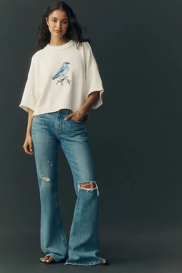 Anthropologie Goldie Cotton Short-sleeve Sweater