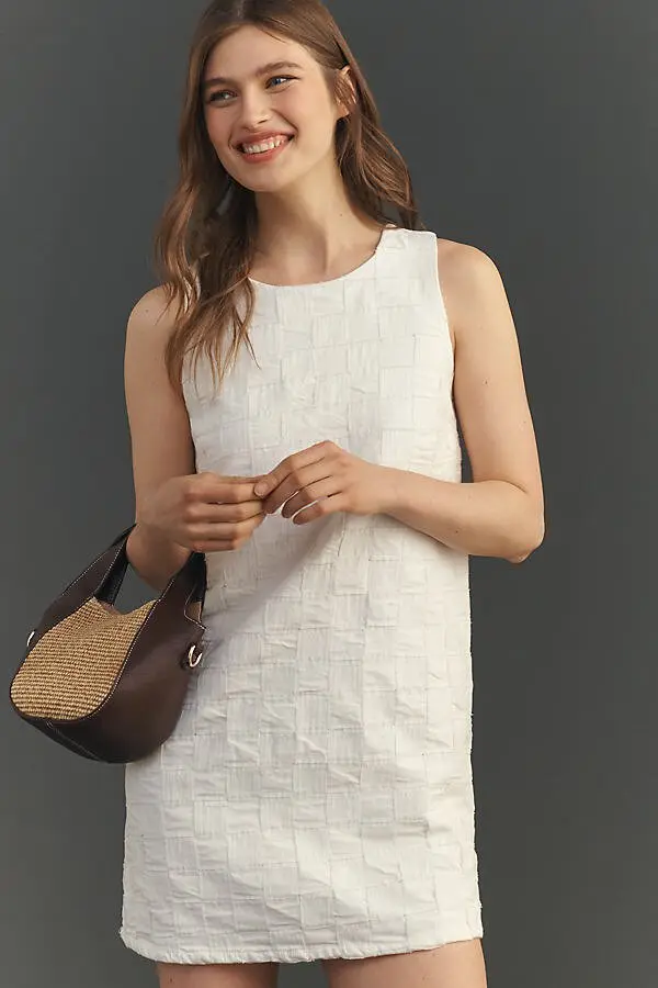 Maeve Textured Denim Shift Dress - White