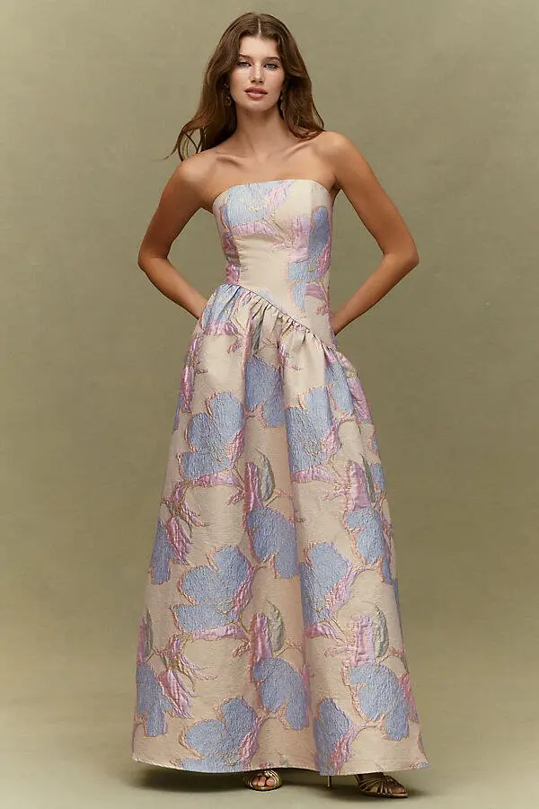 Elliatt Marlene Asymmetric Strapless Maxi Dress - Gold