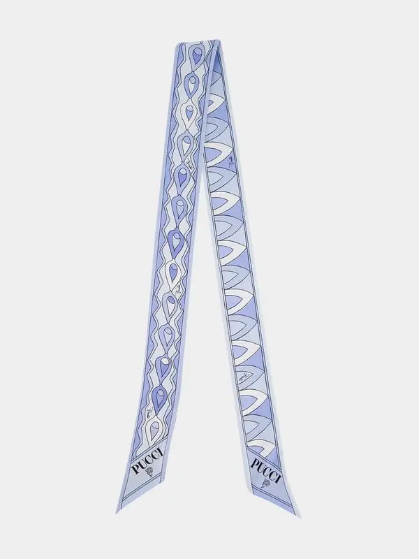 Emilio Pucci Pale Mixed Print Silk Twill Bandeau Scarf - Blue