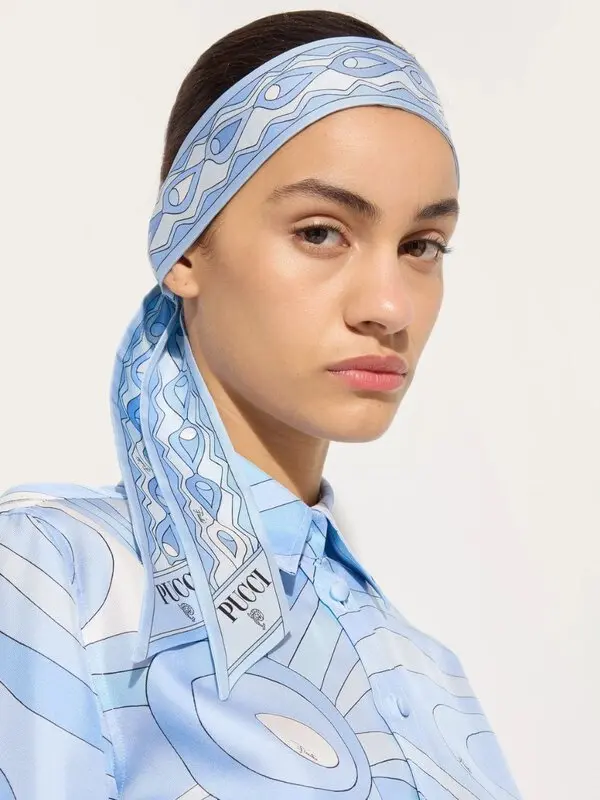 Emilio Pucci Pale Mixed Print Silk Twill Bandeau Scarf