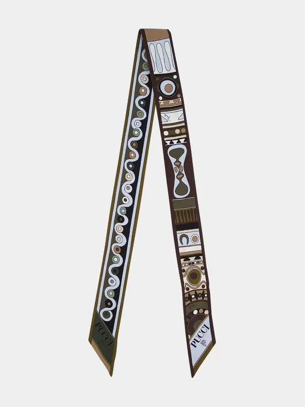 Emilio Pucci Khaki And Blue Mixed Print Silk Twill Bandeau Scarf - Multicolour