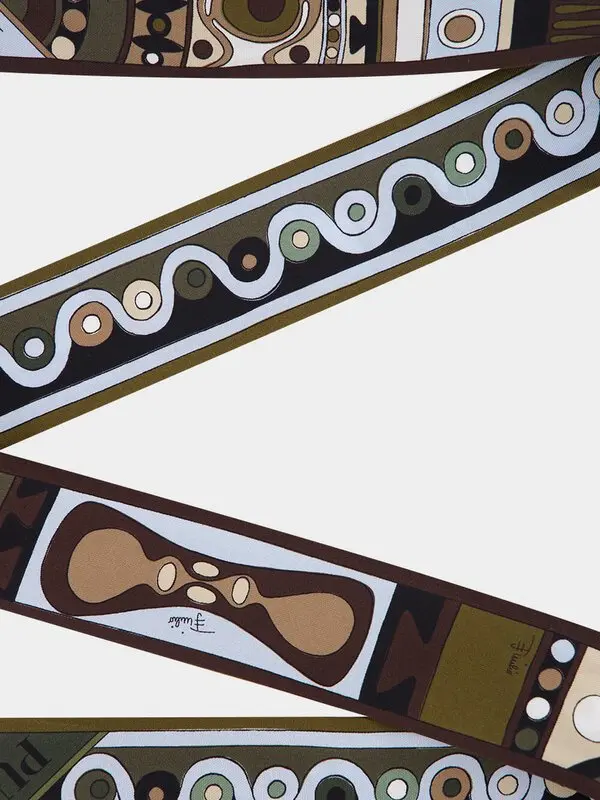 Emilio Pucci Khaki And Blue Mixed Print Silk Twill Bandeau Scarf