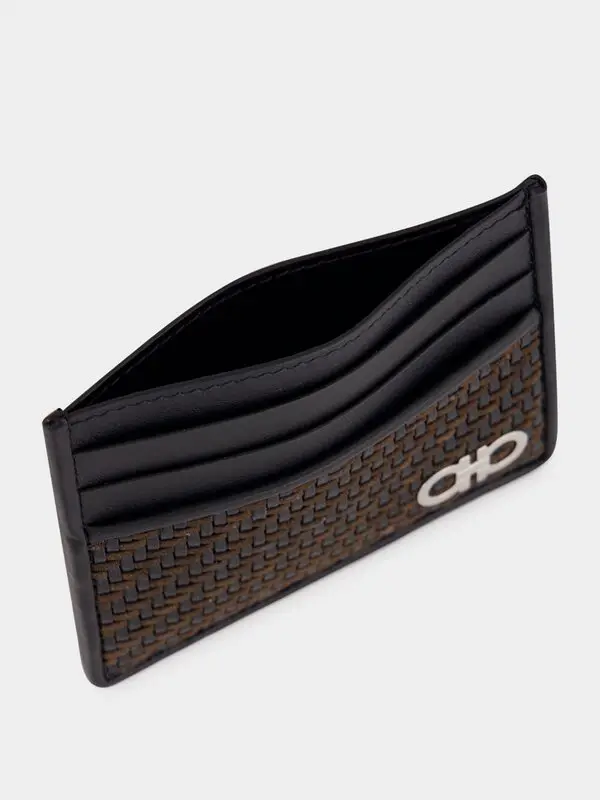 FERRAGAMO And Black Woven Leather Card Holder