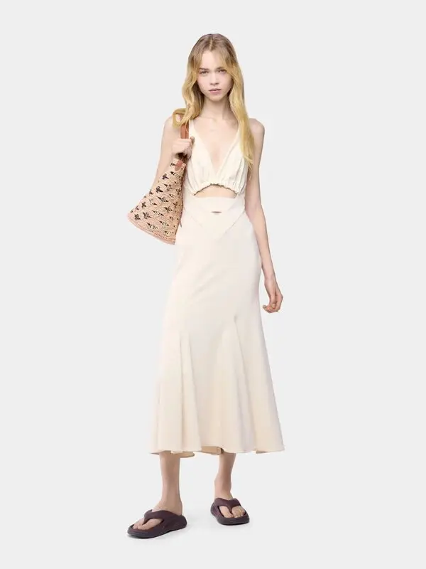 Rabanne Ivory Cut-out Viscose Jersey Midi Dress - Beige
