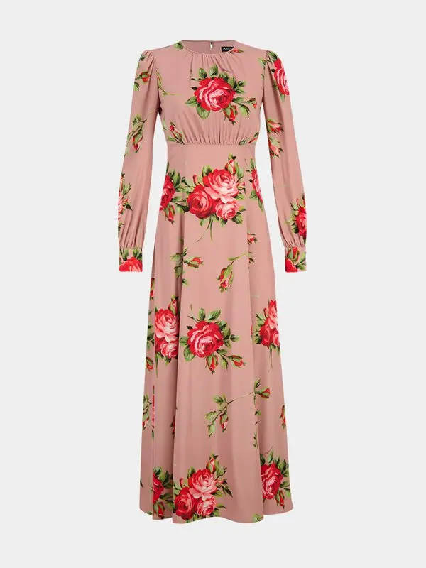 Dolce & Gabbana Rose Bouquet Print Silk Maxi Dress - Pink