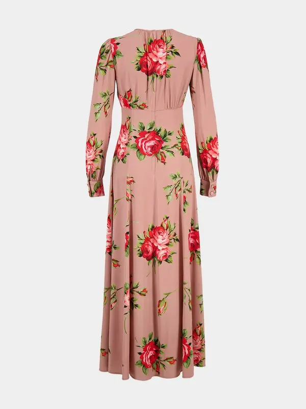 Dolce & Gabbana Rose Bouquet Print Silk Maxi Dress - Pink