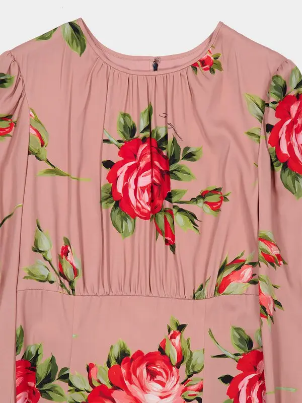 Dolce & Gabbana Rose Bouquet Print Silk Maxi Dress - Pink