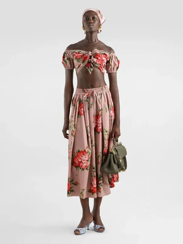 Dolce & Gabbana Rose Bouquet Print Pleated Midi Skirt - Pink