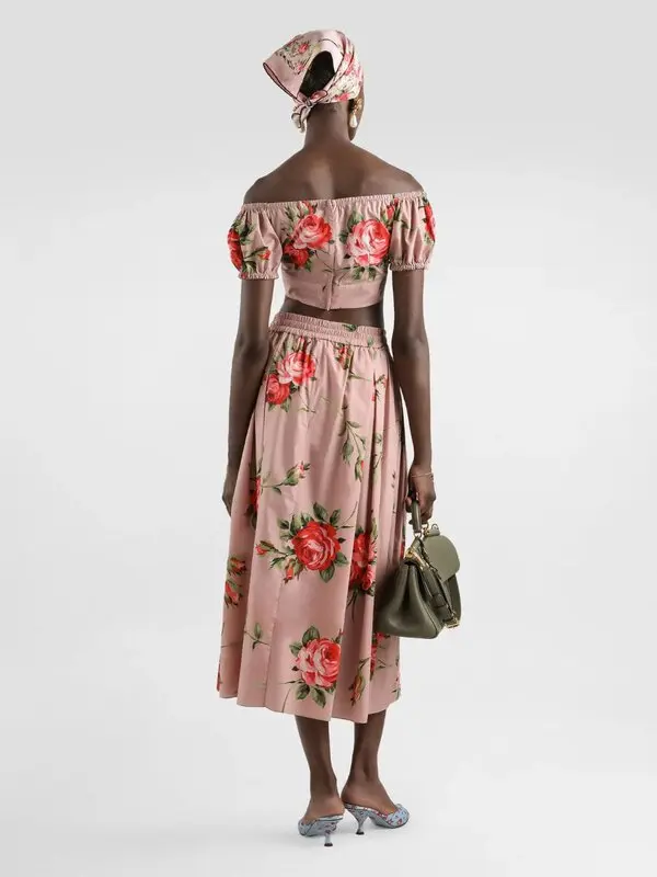 Dolce & Gabbana Rose Bouquet Print Pleated Midi Skirt - Pink
