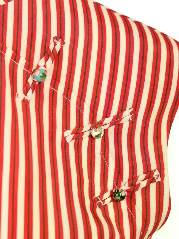 HUI HUI Striped Mandarin-collar Top