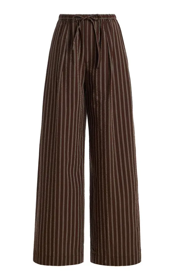 Closed Cotton Seersucker Wide-leg Trousers - Brown