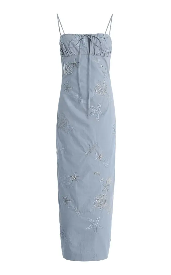 Bernadette Riri Embroidered Cotton Midi Dress - Blue
